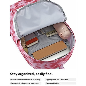 HotStyle Casual Daypack Backpack for Tween & Teen Girls, Multipurpose Middle School Bag Bookbag, Dome Top, Tie Dye, Red