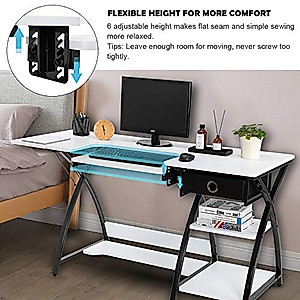 TUFFIOM 57-Inch Sewing Craft Table, Specialized Sewing Machine Shelf, Enlarged Cutting Space, Sturdy Multifunctional Computer Desk with Storage Drawer, Adjustable Height, Ideal for Home Indoor Use