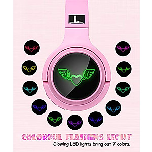 Wireless Headphones for Boys,Girls,Women,Kids,Teens Pink Bluetooth Headset for Smartphones/iPhone/iPad/Laptop/PC/TV Children Over Ear Gaming Headset with Mic&LED Light&Foldable (Angel Wings Pink)