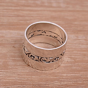 NOVICA Artisan Handmade Sterling Silver Band Ring Crafted Indonesia No Stone [band Width 13 mm W] ' Around The Vines'