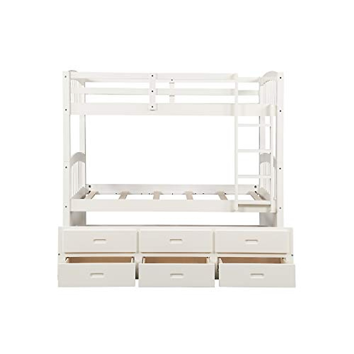 Harper&Bright Designs Twin Over Twin Bunk Bed with Safety Rail, Ladder, White Twin Trundle Bed with 3 Drawers for Kids, Teens Bedroom, Guest Room Furniture