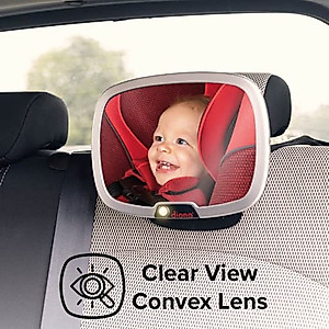 Diono Easy View Plus Baby Car Mirror with Light, Safety Car Seat Mirror for Rear Facing Infant with 360 Rotation, LED Night Light, Wide Crystal Clear View, Shatterproof, Crash Tested