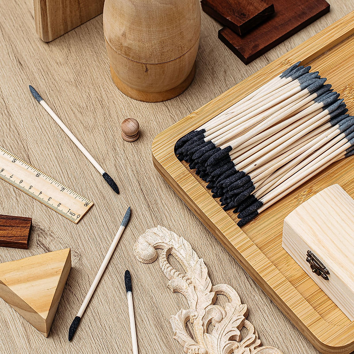 Leriton 60 Pcs Sanding Sticks Double End Matchsticks Sanding Twigs Fine Detailing Polishing Sticks for Plastic Models Wood Hobby, 120/280 Grit, 5.4 x 0.3 Inch