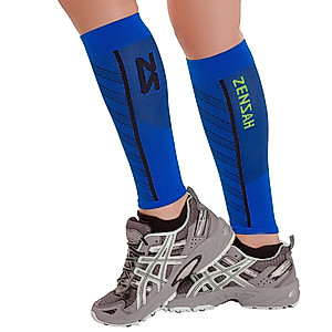 Zensah Featherweight Compression Ultra-Light Calf Sleeves, Sporty Blue, Medium