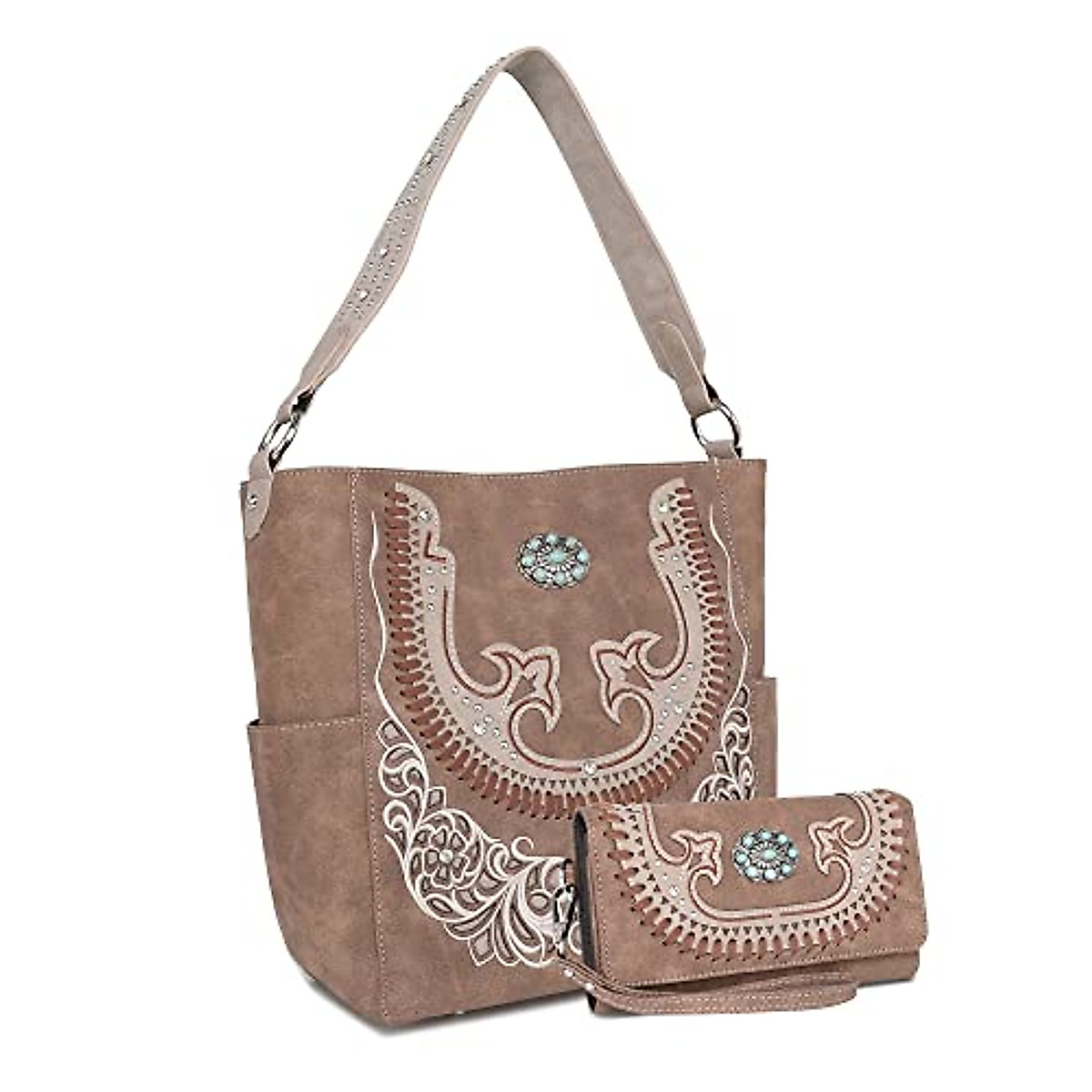 Montana West Vegan Leather Hobo for Women Western Shoulder Bag Purses with Wallet Set MW1104G-920BR+W