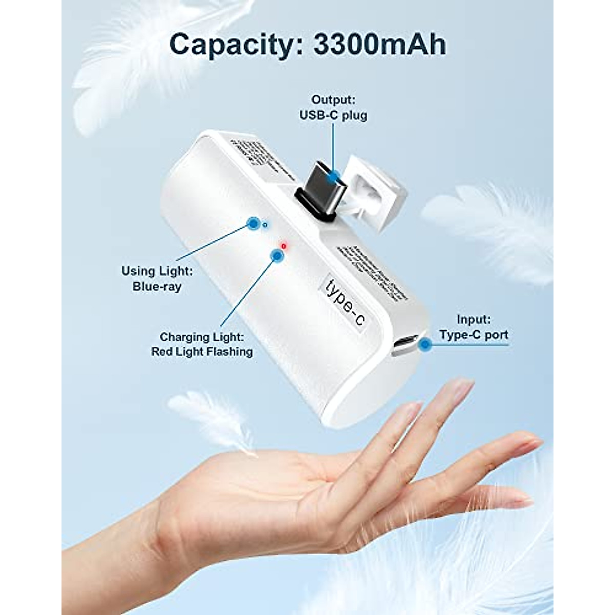 PINBOL Power Bank Battery Pack for Oculus Quest and Quest 2, Portable and Fast Charging Extended Battery, Lightweight Battery Pack for Extra Play Time, 3300mAh