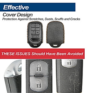 INFIPAR Fit for Honda Passport CR-V Accord Pilot Civic HR-V Insight Genuine Leather Smart Key Fob Case Cover Keyless Entry Protector, with Key Chain (5-Button, Black)