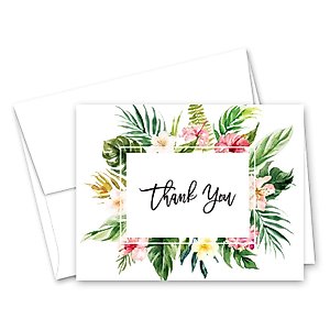 InvitationHouse Tropical Floral Thank You Cards and Envelopes - Set of 50