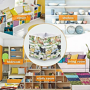 Kigai Farm Animals Watercolor Bow Storage Box, Foldable Storage Bins with Handle, Decorative Closet Organizer Storage Boxes for Home