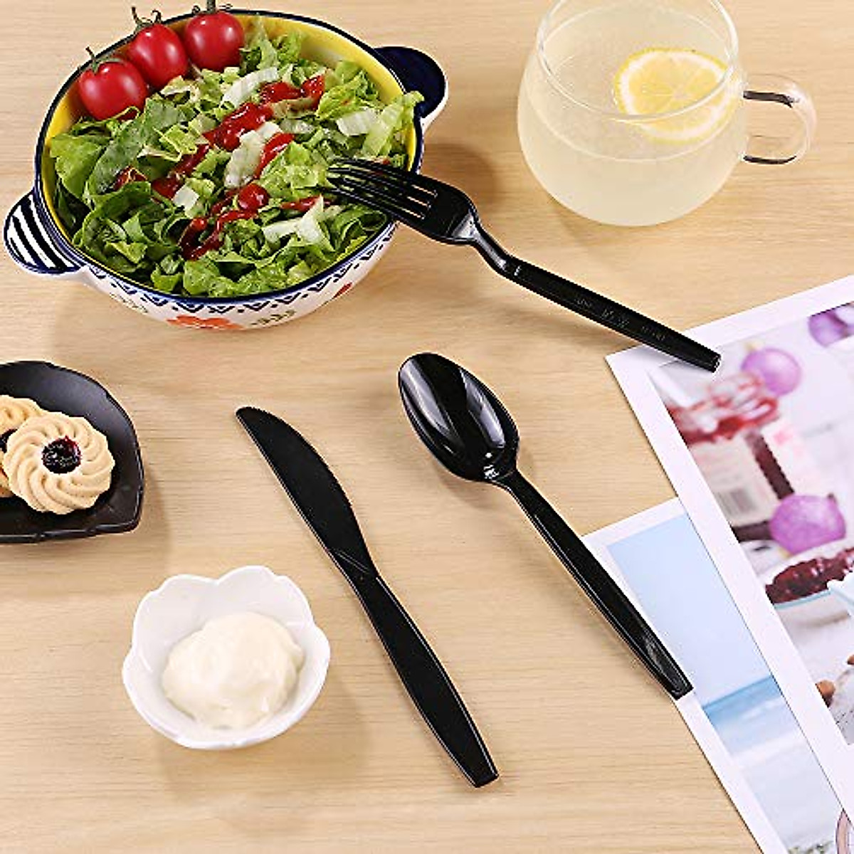 Laojbaba Plastic Fork Disposable Individually Packaged Forks Black 7-Inch Commercial Take Away Forks,Super Hard Mass Heavy Individually Wrapped Forks 100 PCS