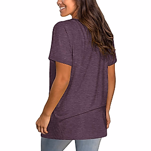 Esobo Women T Shirts 2024 Summer Tops Loose Short Sleeve Tee Casual V Neck Tunics Sexy Crisscross Cute T Purple XL