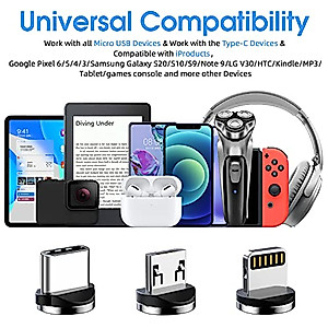 Magnetic Charging Cable, 540° Rotating Magnetic Phone Charger [6-Pack, 3ft/3ft/3ft/6ft/6ft/10ft] 3 in 1 Magnetic Charger Cable Nylon Braided Magnetic USB Cable for iPhone/Micro USB/Type C Device