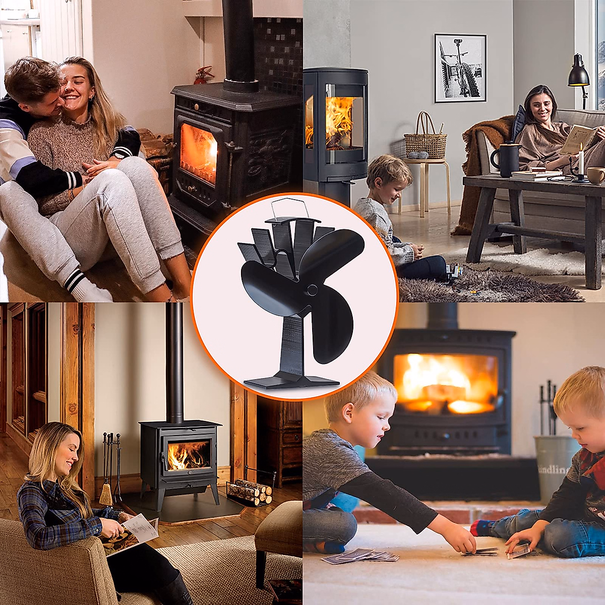 HAWCAFU Wood Stove Fan Heat Powered Fireplace Fan 3 Blades Stove Fan for Log Burner/Wood burning Stove/Fireplace