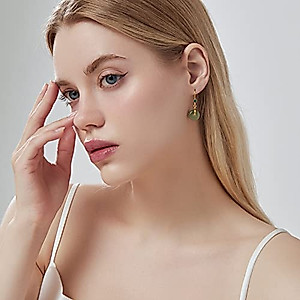 Jade Green Donut Earrings Gold for Women Zirconia Dangle Drop Hoop Earrings Good Luck Jewelry Birthday Gift