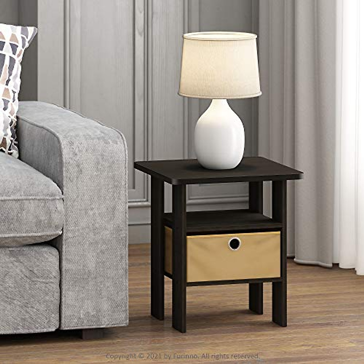 Furinno Andrey End Side Night Stand/Bedside Table with Bin Drawer, 1-Pack, Dark Espresso/Brown