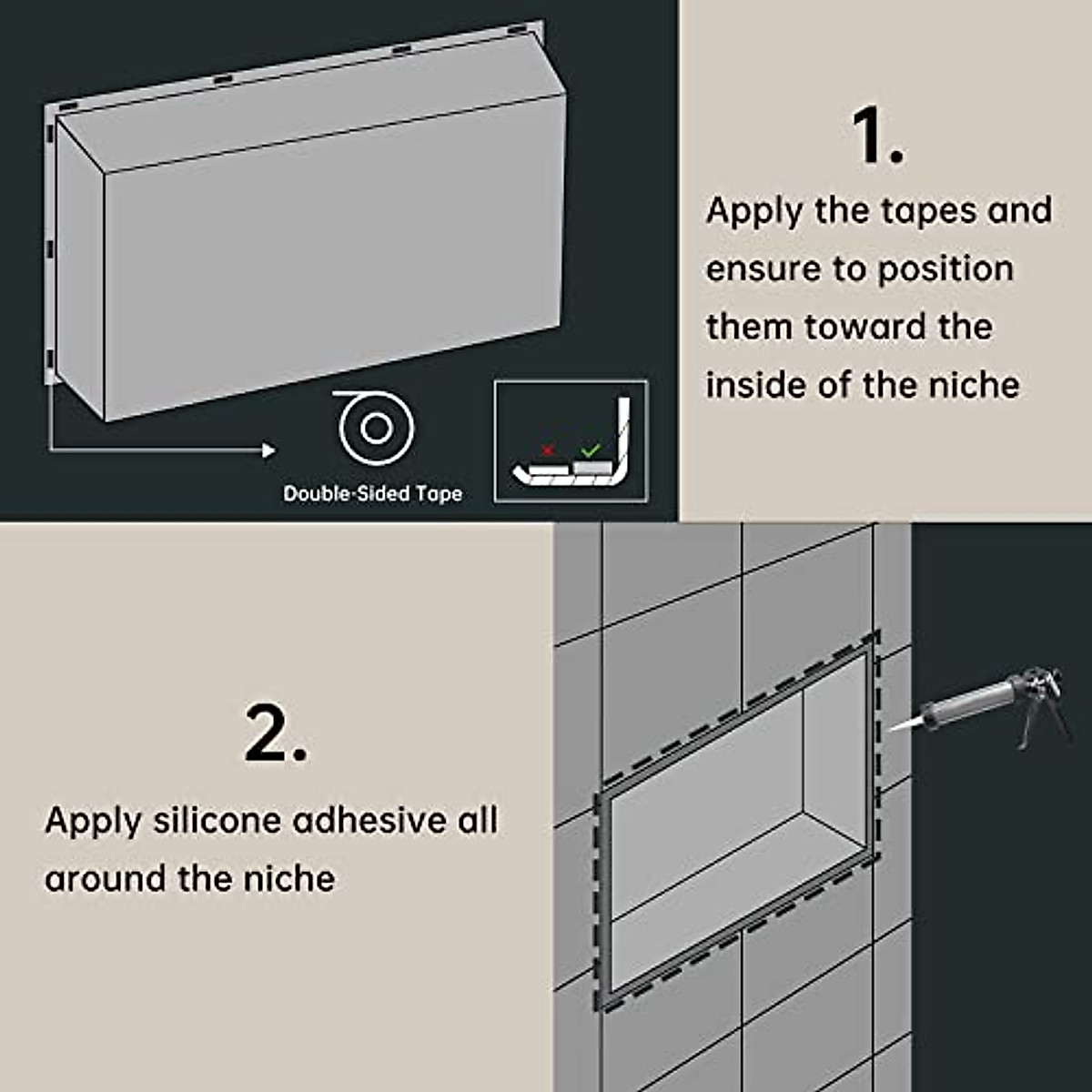 DAYONE Rectangular Stainless Steel Matte BlackShower Niche 24" X 12", Bathroom Wall Soap Niche, Alcove Douche De niche Salle De Bain, Shower Storage Organizer Nook Insert, NO Tile Needed
