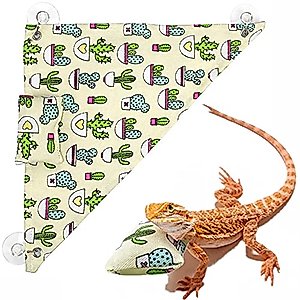 HAICHEN TEC Bearded Dragon Hammock Swing Hanging Bed Lounger Ladder with Adhesive Hooks and Suction Hook for Reptile Bearded Dragon Leopard Gecko Hamster Lizard (Cactus Pattern)