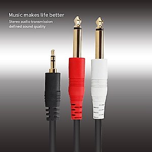 Kzeux 1/8 TRS to Dual 1/4 Audio Cable, 3.5mm TRS to 6.35mm Dual 1/4 TS Mono Y Splitter Audio Cable Adapter for SMA rtphone, Computer, Mixer, Amplifier Speaker, Home Stereo System (5FT)