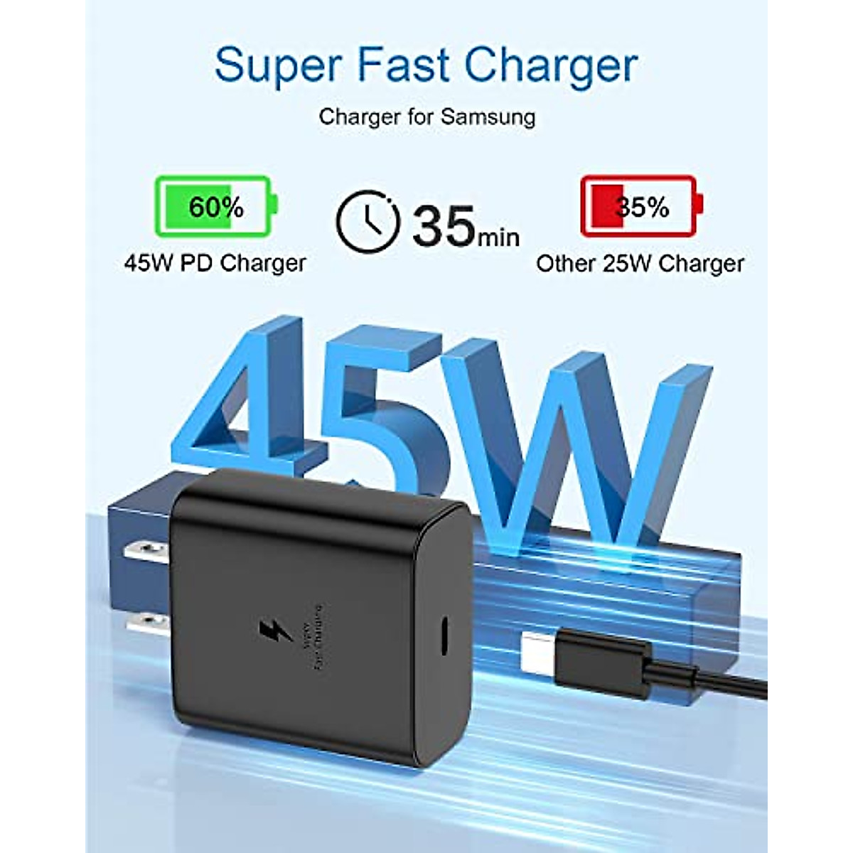 45W USB C Samsung Super Fast Charger Block for Samsung Galaxy S23 Ultra S22 Ultra Charger S23/S23+/S22+/S22/S21/ Ultra,S10/S9/S8,Galaxy Tab S8 Ultra S7/S7+/S8+ Type C Wall Charger with 6ft Cable