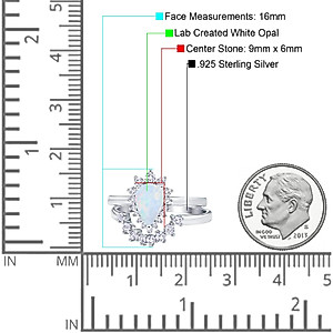 Blue Apple Co. Lab Created White Opal Size-6 Teardrop Two Piece Bridal Set Art Deco Vintage Round Cubic Zirconia 925 Sterling Silver