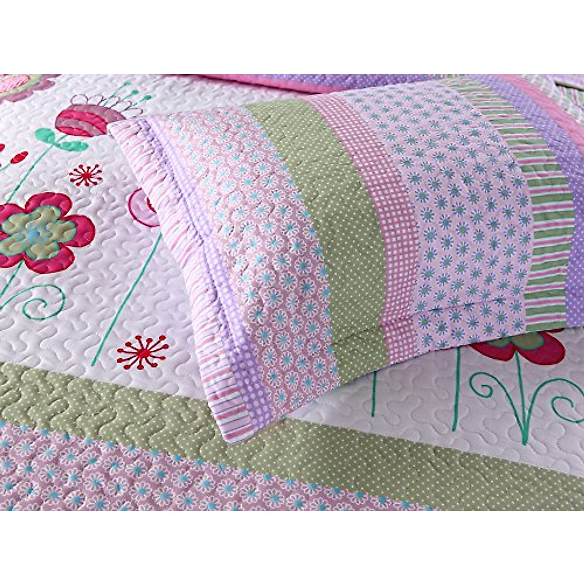 MarCielo 2 Piece Kids Bedspread Quilts Set Throw Blanket for Teens Girls Bed Printed Bedding Coverlet, Twin Size, Purple Floral Striped (Twin)