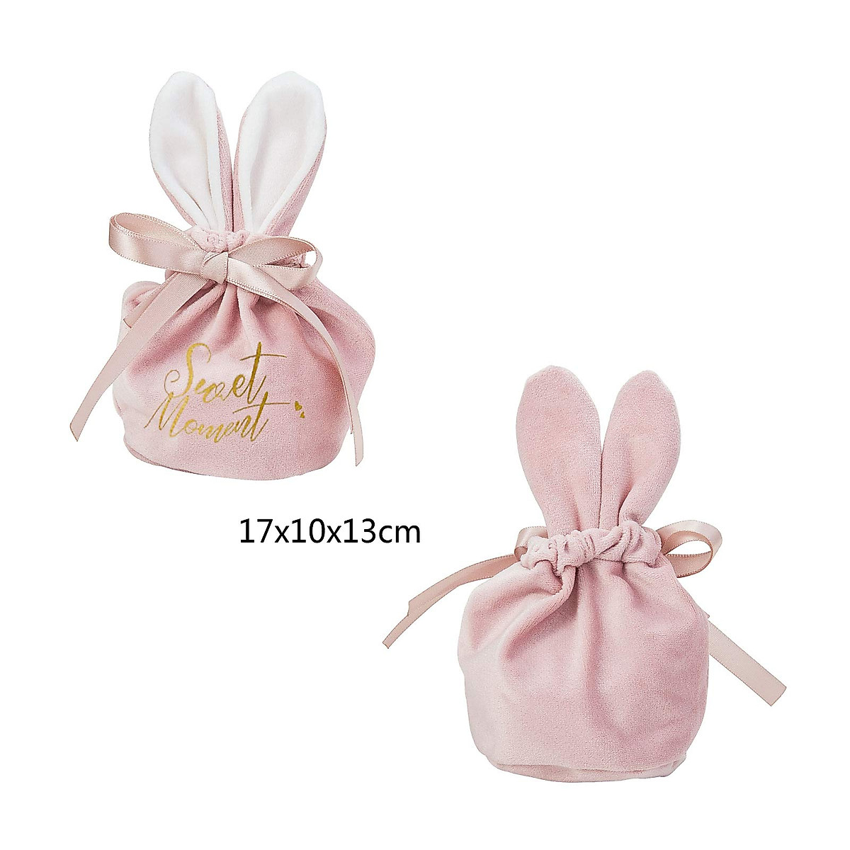 KitBeads 10Pcs Pink Drawstring Velvet Bags with Rabbit Ear Round Bottom Jewelry Pouches for Gifts Wedding Candy Bags Party Favors