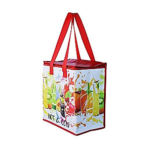 Earthwise Insulated Reusable Grocery Bag Shopping Tote with Zipper Top Lid Durable Thermal Collapsible Catering 2 Pack (Fruit)