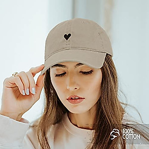 Atticus Poetry Hat, Embroidered Brushed Cotton Women’s Baseball Hat Unisex Fit, Adjustable One Size (Heart Khaki)