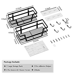 Auslar Shower Caddy, Shower Shelves, Shower Shelves for Inside Shower, Large Capacity Bathroom Shower Organizer with 6 Removable Hooks, Rustproof Stainless Steel, Self Adhesive Shower Shelves, Black