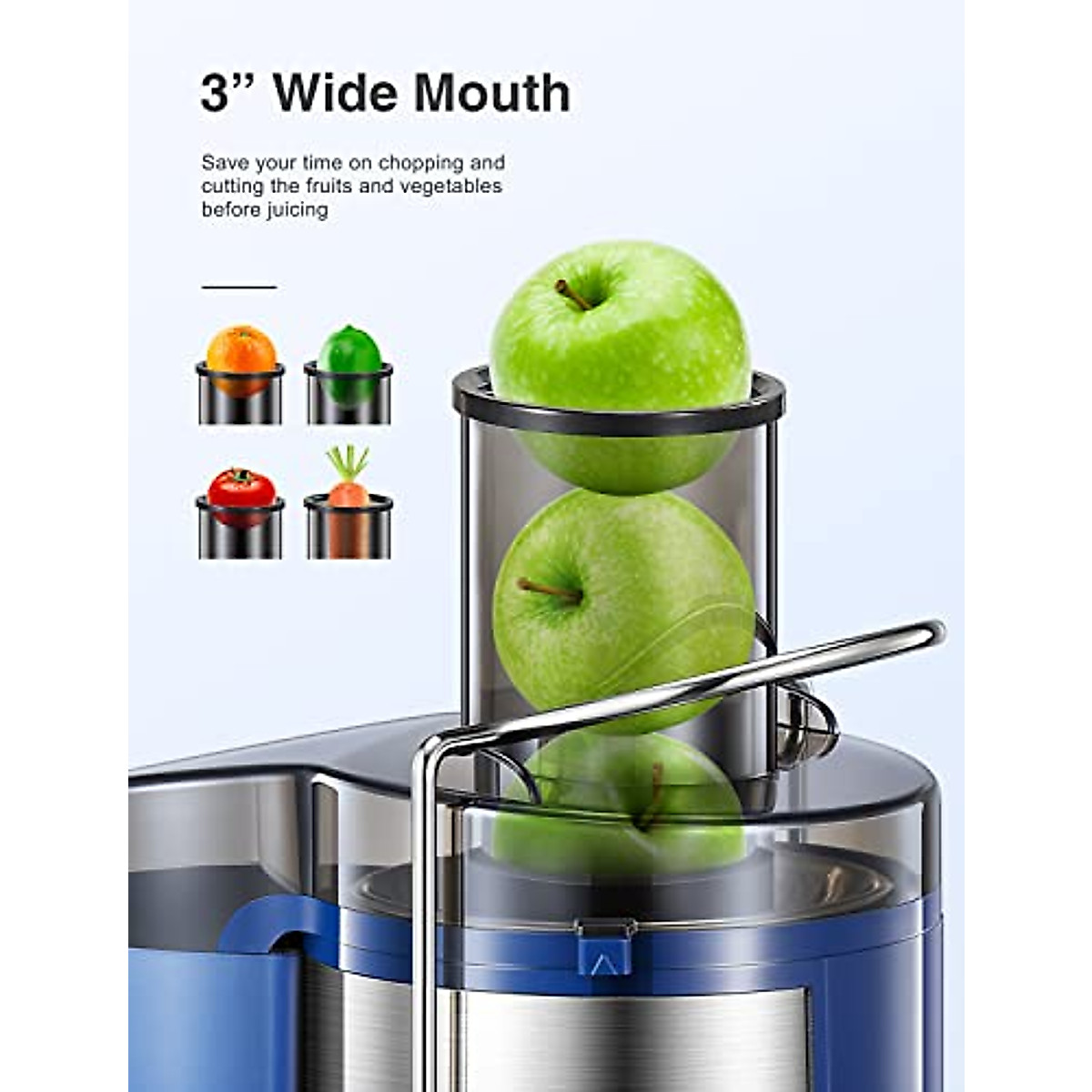 Juicer Machine, 500W Centrifugal Juicer Extractor with Wide Mouth 3” Feed Chute for Fruit Vegetable, Easy to Clean, Stainless Steel, BPA-free, by QCen (Blue)