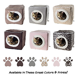 Cat House - Indoor Bed with Removable Foam Cushion - Cat Cave for Puppies, Rabbits, Guinea Pigs, and Other Small Animals by PETMAKER (Dark Brown) 13x13.5x12"