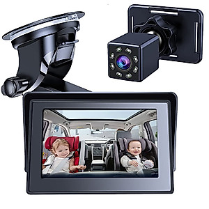 Baby Car Mirror Baby Rear Facing Seat Camera, Baby Car Seat Mirror Camera with Wide Crystal Clear View Monitor, Great Night Vision, Adjustable Sucker Bracket, Easily Observe The Baby's Move