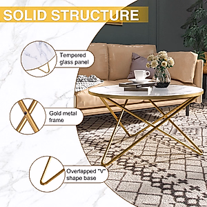 HLR Round Coffee Table with White Faux Marble Top