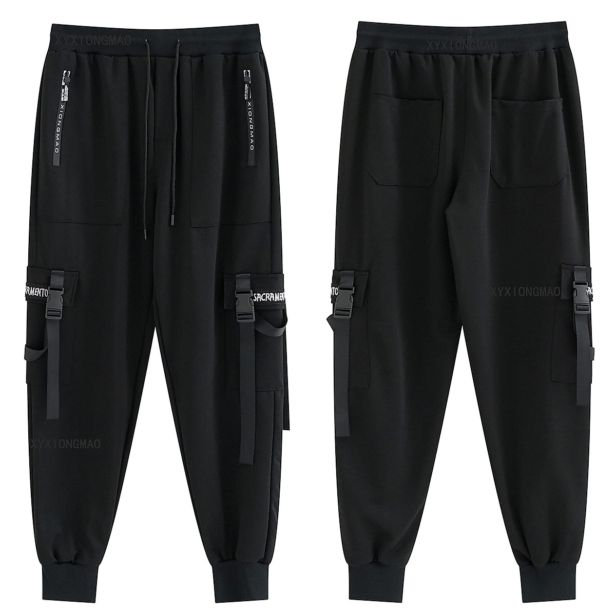 XYXIONGMAO Men's Jogger Techwear Pants Hip Hop Goth Pants Streetwear Harem Pants Sweat Pants Tactical Track Pants Multi Pocket Black Joggers Cargo Cool Baggy Pants (Black, XXL)