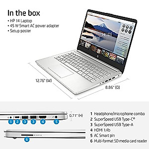 HP 2022 Newest 14 inch FHD Laptop, AMD Ryzen 3 3250U, 16GB DDR4 RAM, 512GB SSD, AMD Radeon Graphics, WiFi, USB Type-C, HDMI, Windows 11 Home, Long Battery Life, Bundle with JAWFOAL
