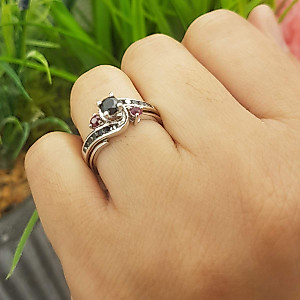 Dazzlingrock Collection 10K Black Diamond & Red Ruby Side Stones Swirl Wedding Ring Set, White Gold, Size 8.5