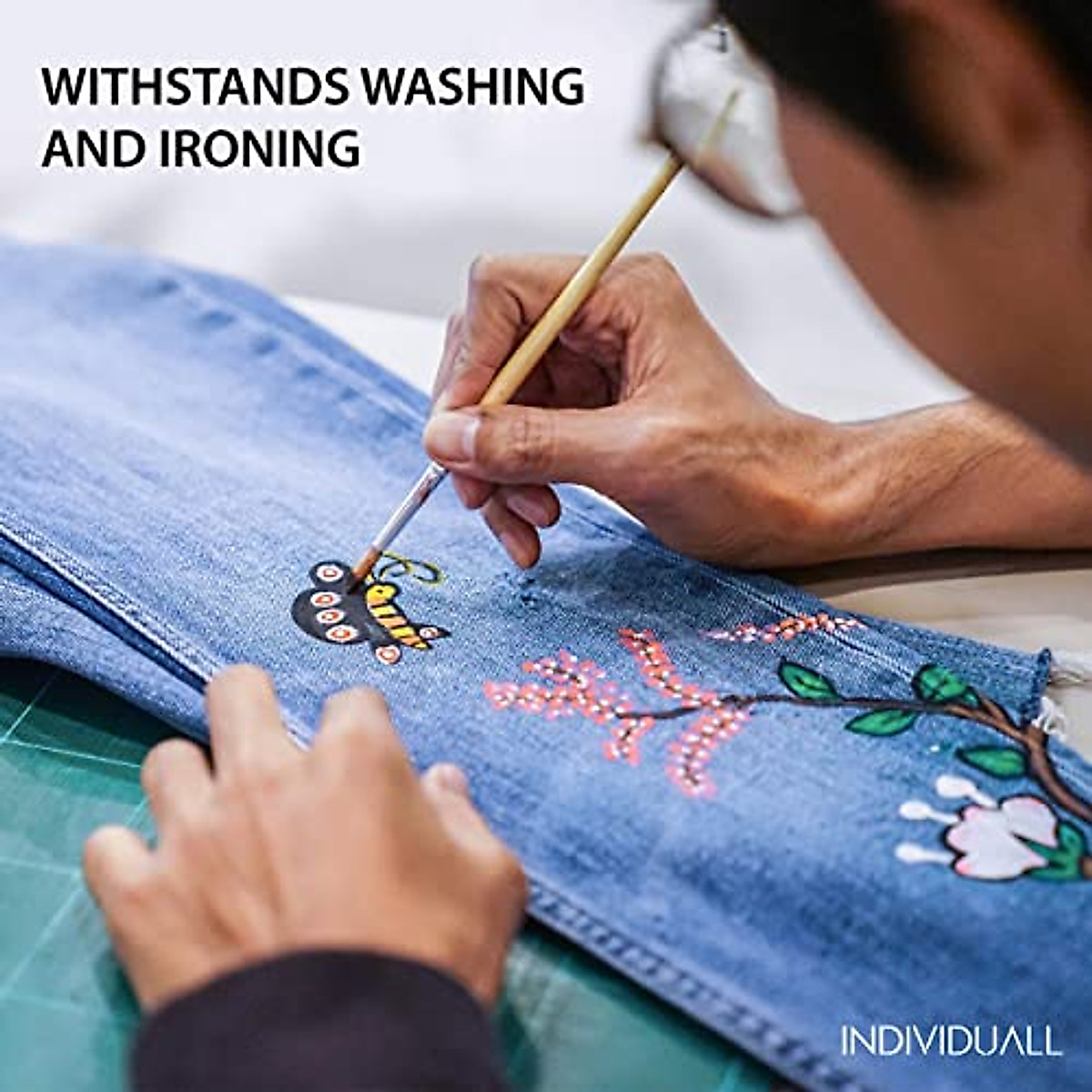 individuall Premium Fabric & Textile Paints Professional Grade Clothing Paint Set Art and Hobby Paints Craft Paint Set with 8 x 20 ml / 0.7 fl oz Vivid Colors For Beginners, Students, & Artists