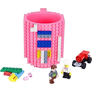 Gvendo Build on Brick Coffee Mug, Fun Gaming Mugs with Handle DIY Pink Large Coffee Cup Funny Gifts for Men Women Office Work or Childhood Education