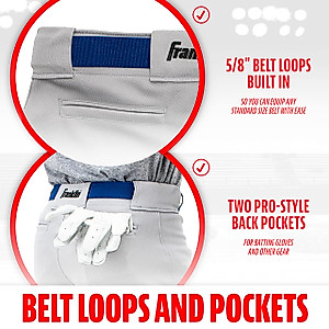 Franklin Sports Youth Baseball Knicker Style + Knee High Softball Pants for Kids - Boys + Girls with Belt Loop - Grey - Youth Small