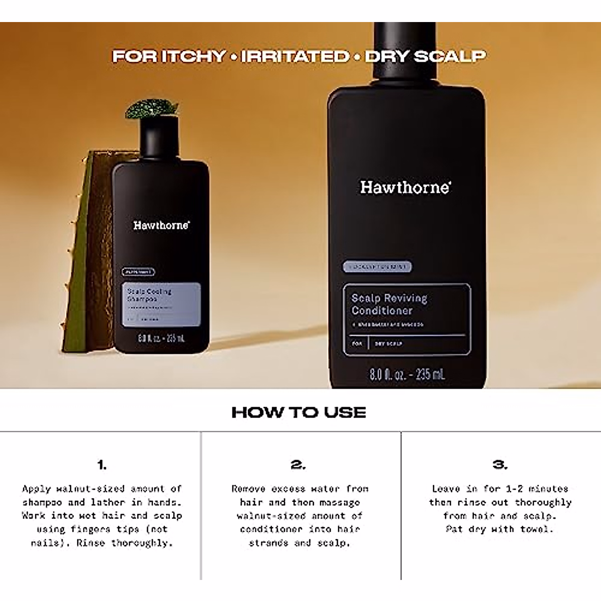 Hawthorne Men's Scalp Cooling Shampoo and Conditioner Hair Set. For Dry and Itchy Scalp. Includes Scalp Cooling Shampoo and Scalp Reviving Conditioner. Sulfate Free, Paraben Free. 8 Fl Oz Each.