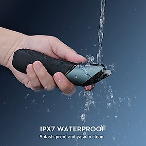 Body Hair Trimmer for Men - Electric Ball Shaver Razor for Pubic Groin Hair Grooming with Built-in LED Light and Mirror, Ceramic Blade, No Pulls, No Cuts, Waterproof Wet/Dry Cordless Use (Blue)