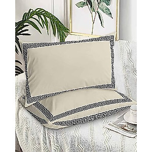 Edwiinsa Beige Pillow Covers King Standard Set of 2 20x36 Bed Pillow, Black Modern Geometric Abstract Art Aesthetics Plush Soft Comfort for Hair/Skin Cooling Pillowcases with Envelop Closure