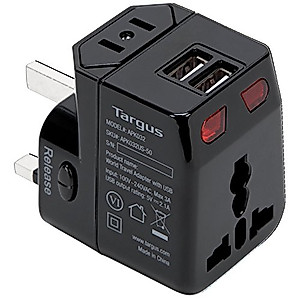 Targus World Travel Power Adapter with Dual USB Charging Ports for Laptop, Phone, Tablet, or Other Mobile Device (APK032US)