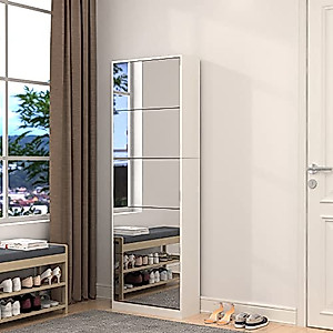 GLS Floor Standing Full Length Mirror Shoe Cabinet,5 Tier Closet Shoe Organizers for Living Room,White