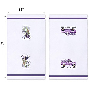 Watercolor Lavender Vase Kitchen Dish Towel 18 x 28 Inch, Seasonal Summer Lavender Truck Towels Dish Cloth for Cooking Baking Set of 2