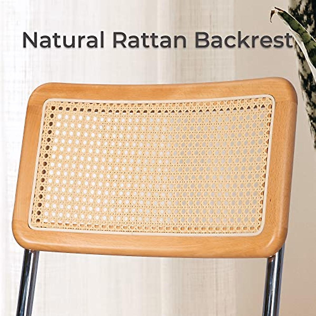 MeetLeisure Rattan Dining Chair Set of 2, Mid-Century Modern Chairs with Metal Chrome Legs, Armless Cane Back Chairs with Upholstered Cushion for Home Kitchen Dining Room, Aqua