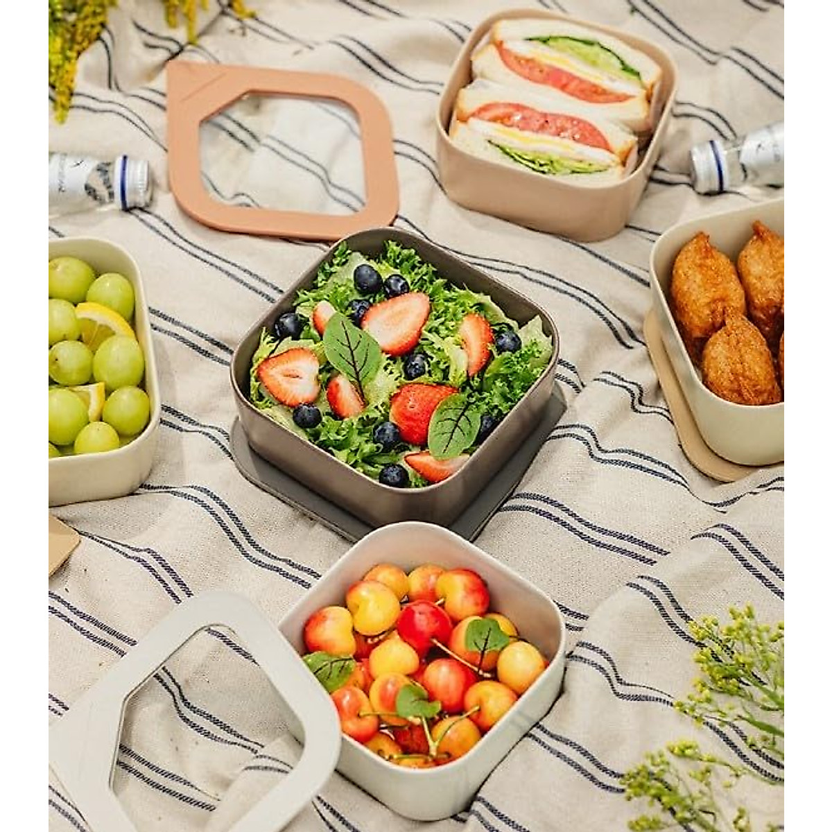 Neoflam 4 Set FIKA One Kitchen Pantry Porcelain Ceramic Food Container with Glass Lid, Microwave, Oven, Dishwasher Safe Refrigerator, Fridge Storage for Leftover, Healthy Meal Prep Organization (Set)