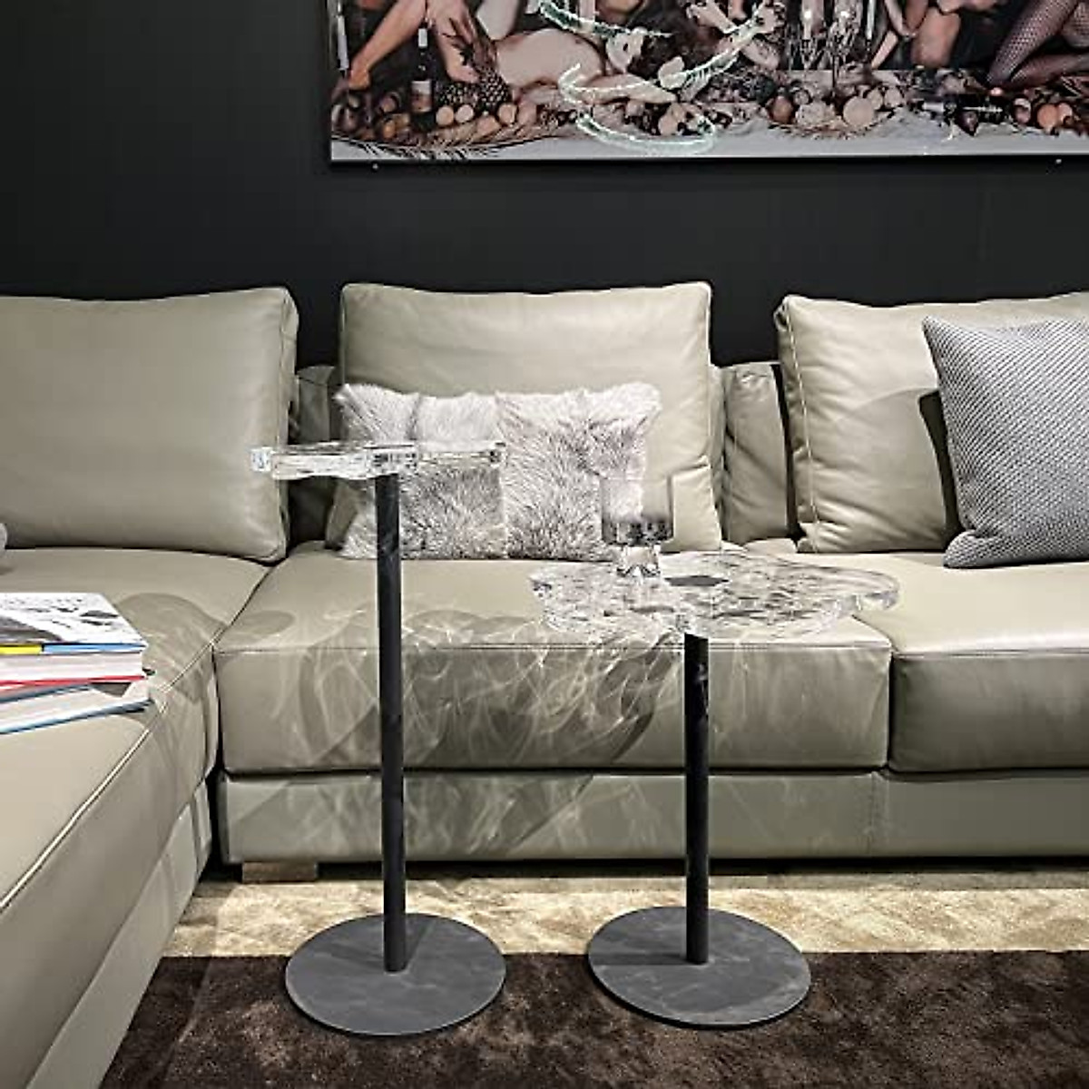 Acrylic Panel with Iron Tripod Creative Flower Shaped Small Edge Table Acrylic Transparent Sofa Corner Table Nordic Modern Coffee Table Portable Detachable Dessert Table Mobile Coffee Table (Small)