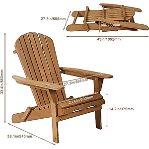 BSTOPHKL Outdoor Adirondack Chair,Folding Wooden Adirondack Lounger Chair,All-Weather Chair Fire Pit Chairs Seating Accent Furniture Wood Chairs for Patio Chair Lawn Chair - Natural, 1pcs