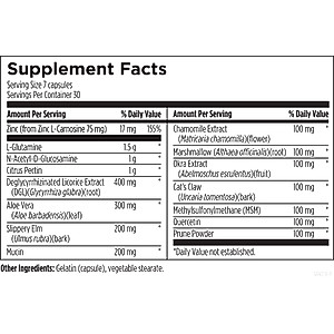 Designs for Health GI Revive - Slippery Elm Gut Health Support with Licorice Root, L-Glutamine + Zinc Carnosine - MSM, Marshmallow Root Powder + Okra Extract (210 Capsules)